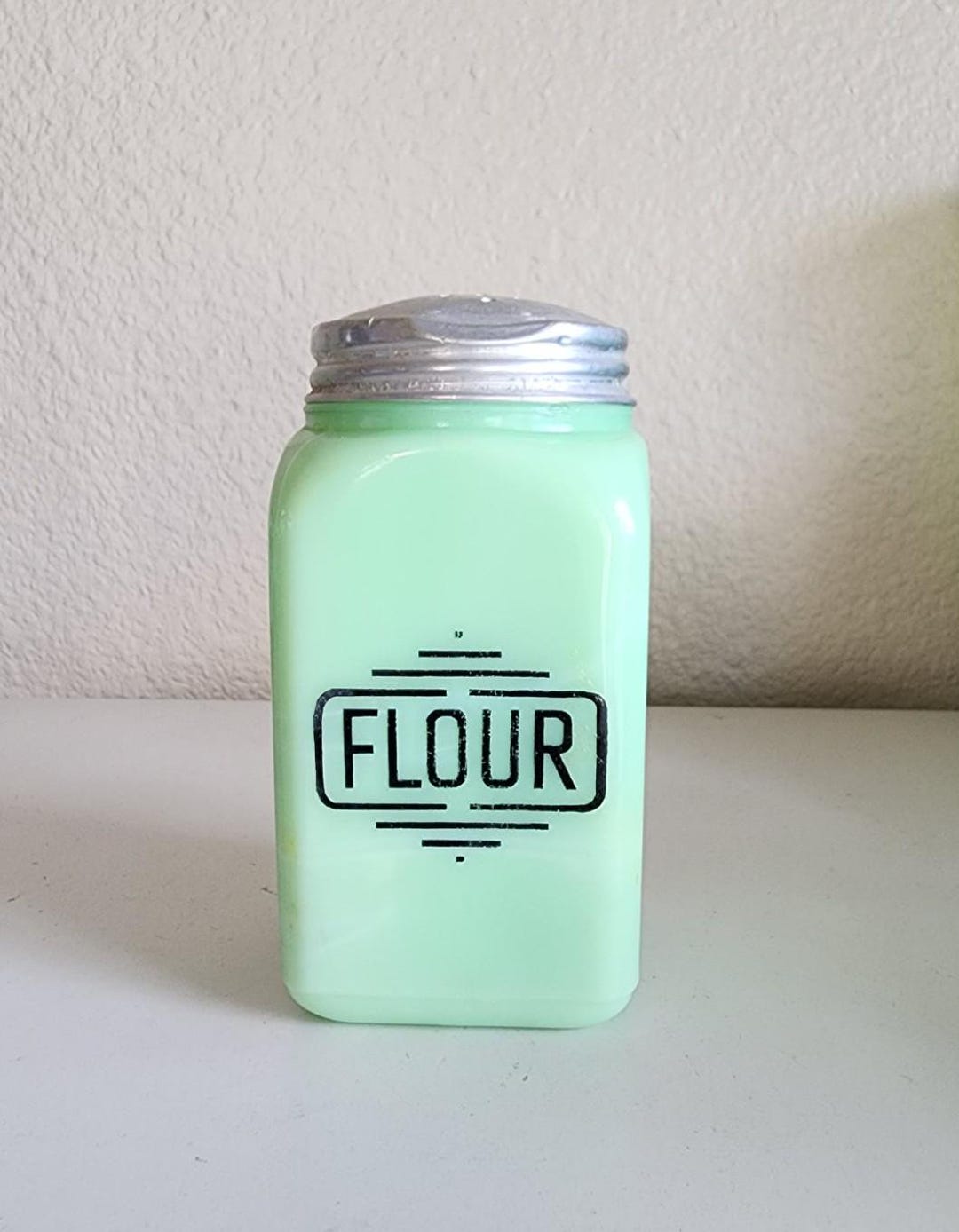 Vintage Mckee Jadeite Jadite Green FLOUR Large Box Shaker Jade-ite ...