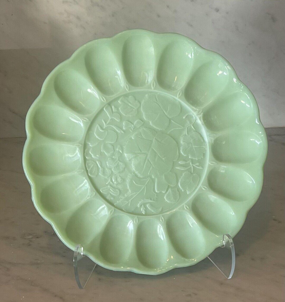 Beautiful Jadeite Jadite Egg Plate Platter Green Glass Hard to Find ...