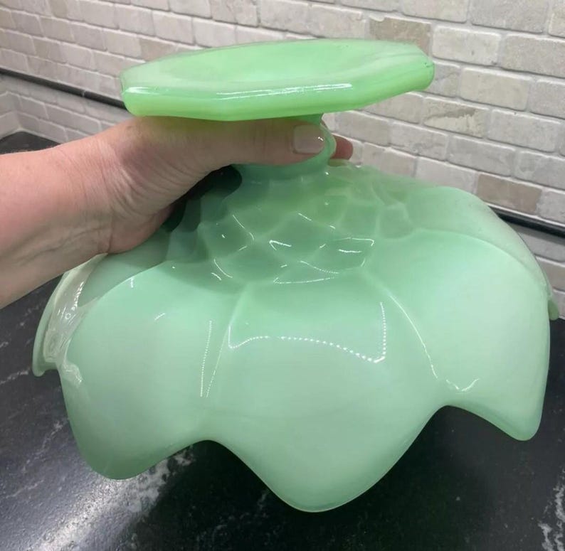 Vintage Mckee Jadeite Jadite Colonial Compote Large Green Uranium Bowl ...