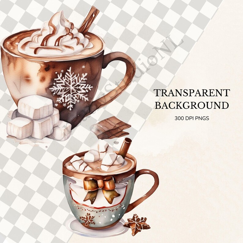 Christmas Clipart Hot Chocolate PNG, Watercolor Hot Chocolate Clipart ...
