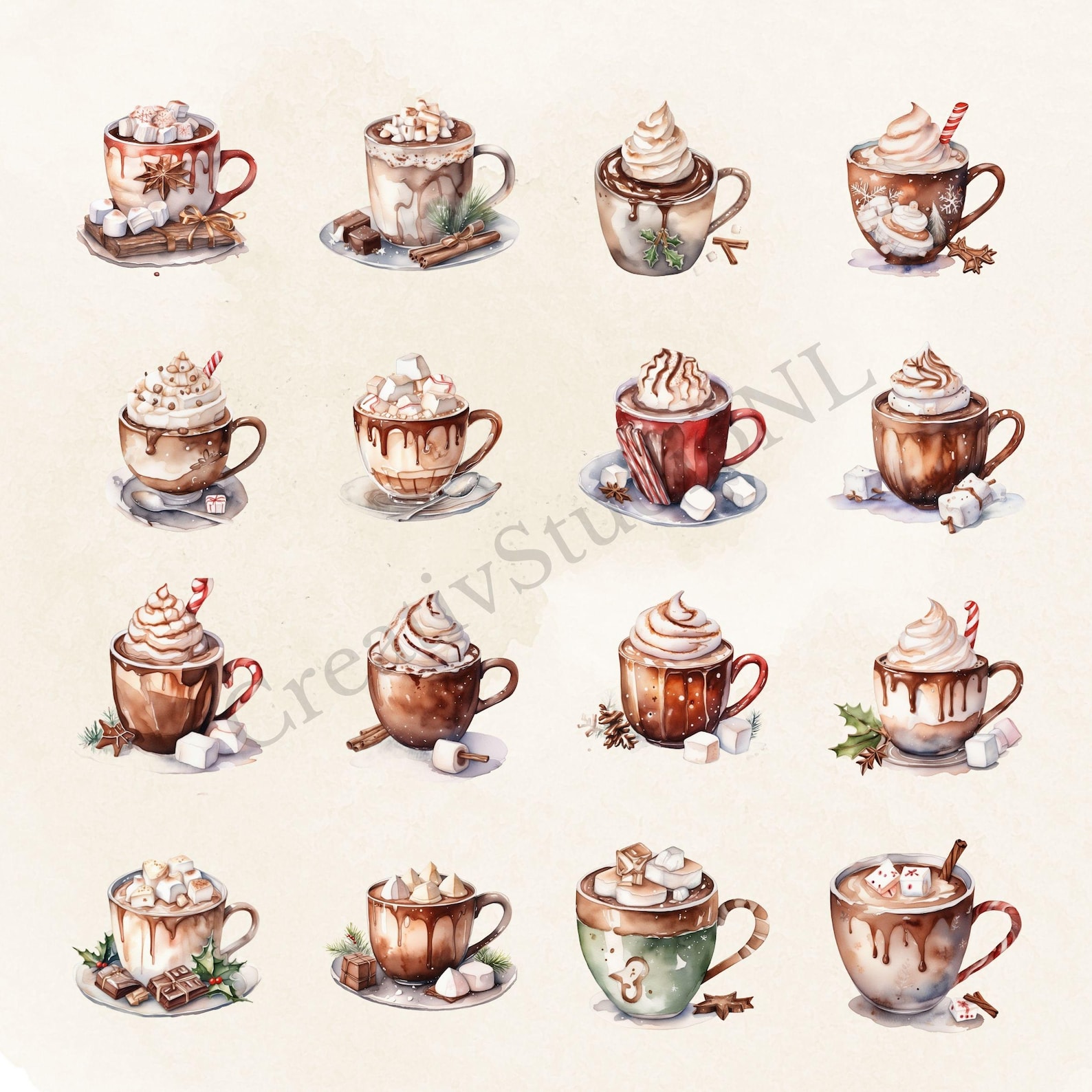 Christmas Clipart Hot Chocolate PNG, Watercolor Hot Chocolate Clipart ...