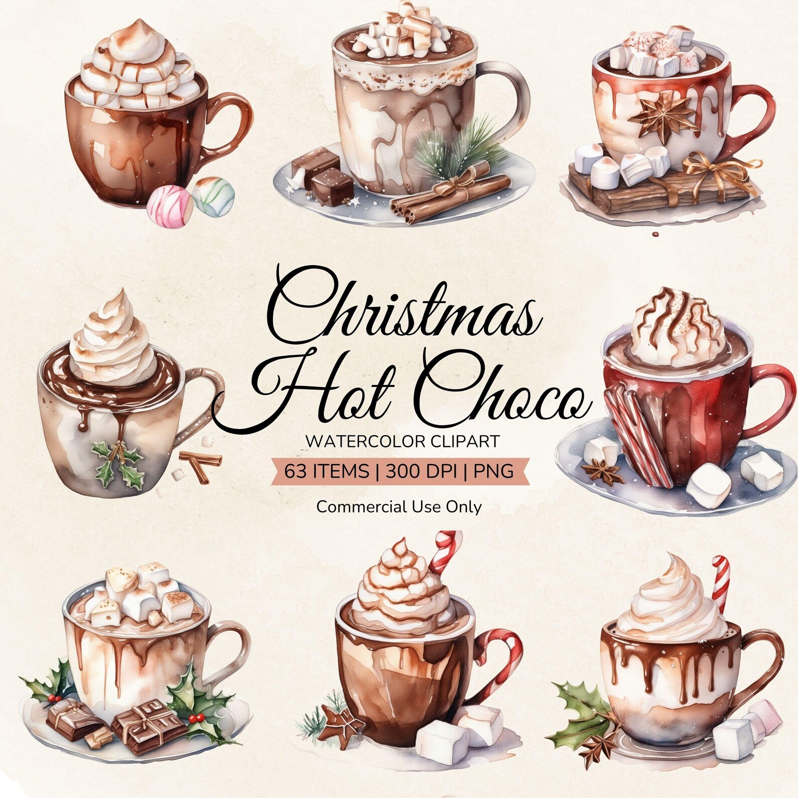 Christmas Clipart Hot Chocolate PNG, Watercolor Hot Chocolate Clipart ...