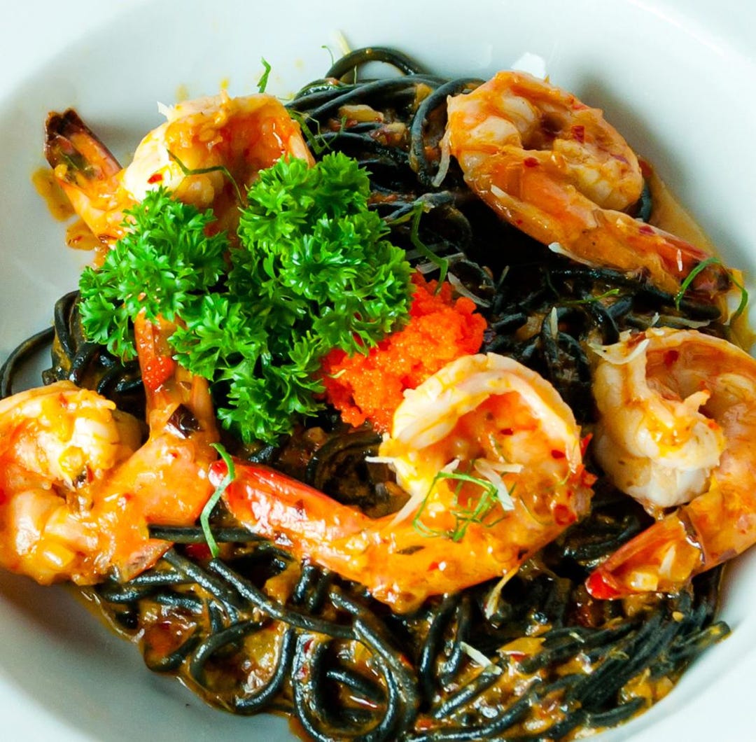 Black Squid Ink Pasta With Prawns and Cherry Tomatoes Recipe - Etsy