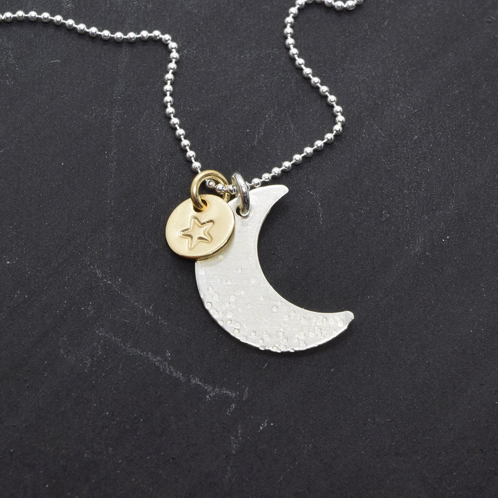 Sterling Silver Moon Necklace Silver and Gold Moon and Star | Etsy