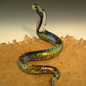 Rainbow Dichroic Glass Snake Sculpture Figurine With Realistic Eyes by ...