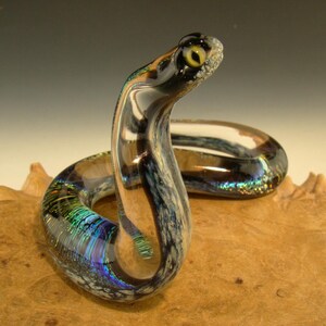 Rainbow Dichroic Glass Snake Sculpture Figurine With Realistic Eyes by ...