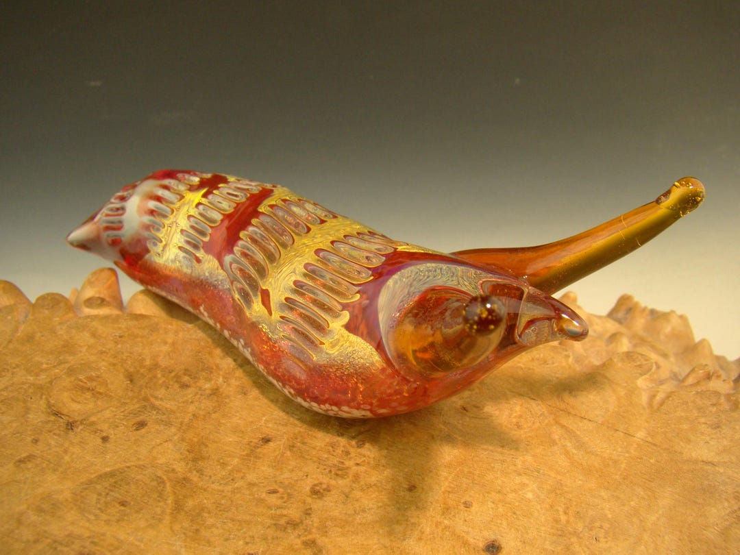 Dichroic Glass Slug Garden Sculpture Red and Gold Figurine by Eli Mazet ...