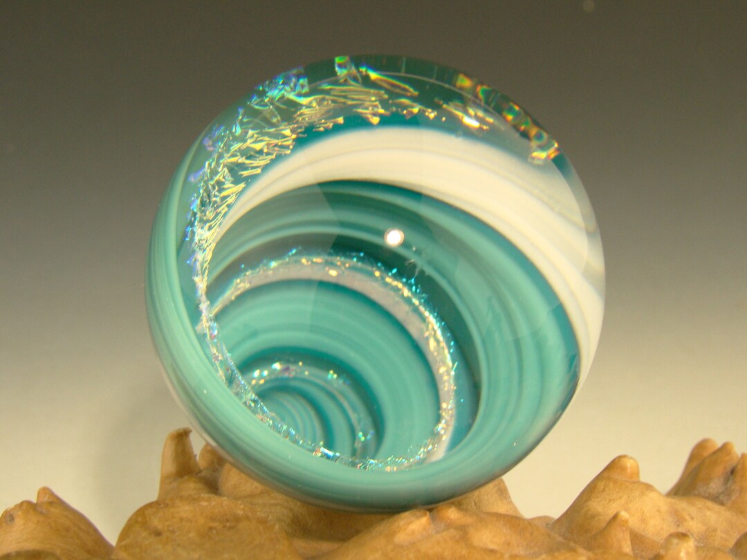 1.5 Vortex Marble Dichroic Glass Illusion Meditation Orb Spiral Home Art Curio Aqua by Tim Mazet ...
