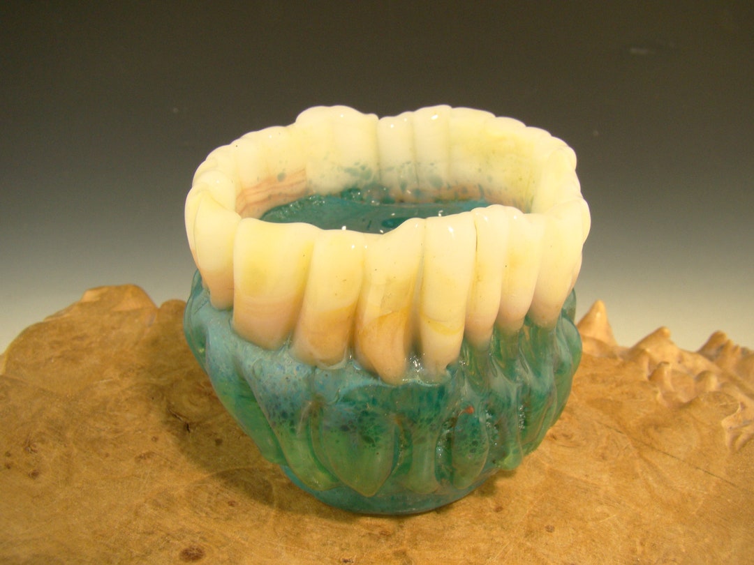 Glass Teeth Dish or Ash Tray Collectible Art Sculpture Home Decor Beige ...