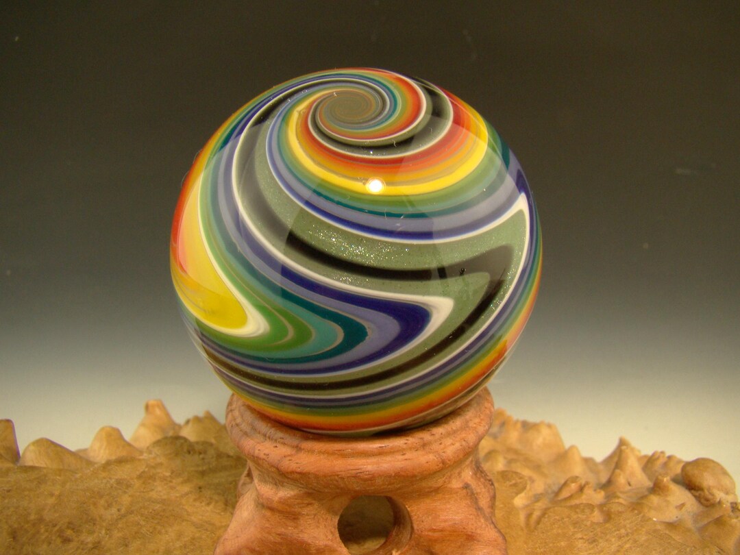2 " Glass Marble Rainbow Wig Wag Large Boro Orb Spiral Home Art Curio by Beck - Etsy
