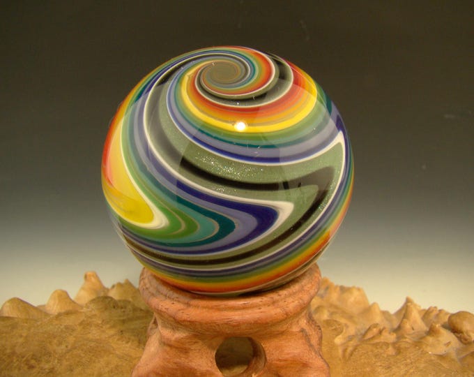 2 " Glass Marble Rainbow Wig Wag Large Boro Orb Spiral Home Art Curio ...