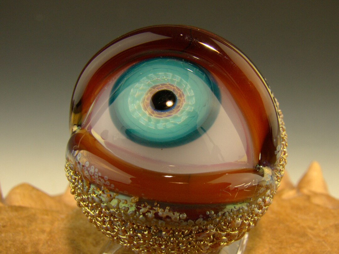1.4 Glass Art Eyeball Marble Lampwork Realistic Eye Freaky Orb Curio ...