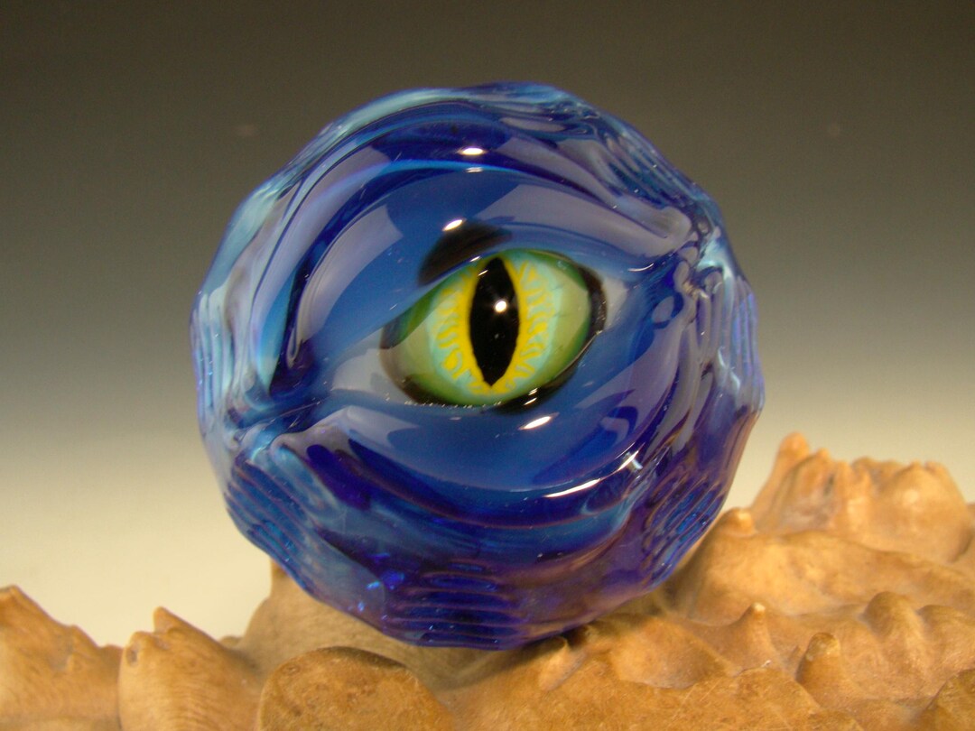 1.8" Glass Monster Marble Blue Eyeball Lampwork Art Alien Dragon's Eye ...