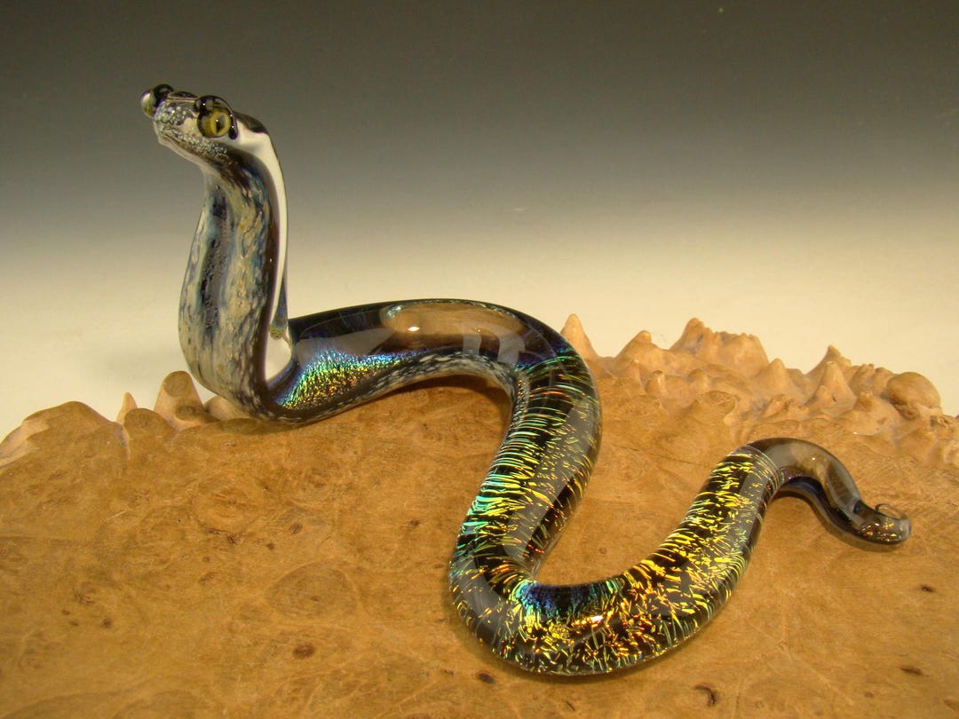 Rainbow Dichroic Glass Snake Sculpture Figurine With Realistic Eyes by ...
