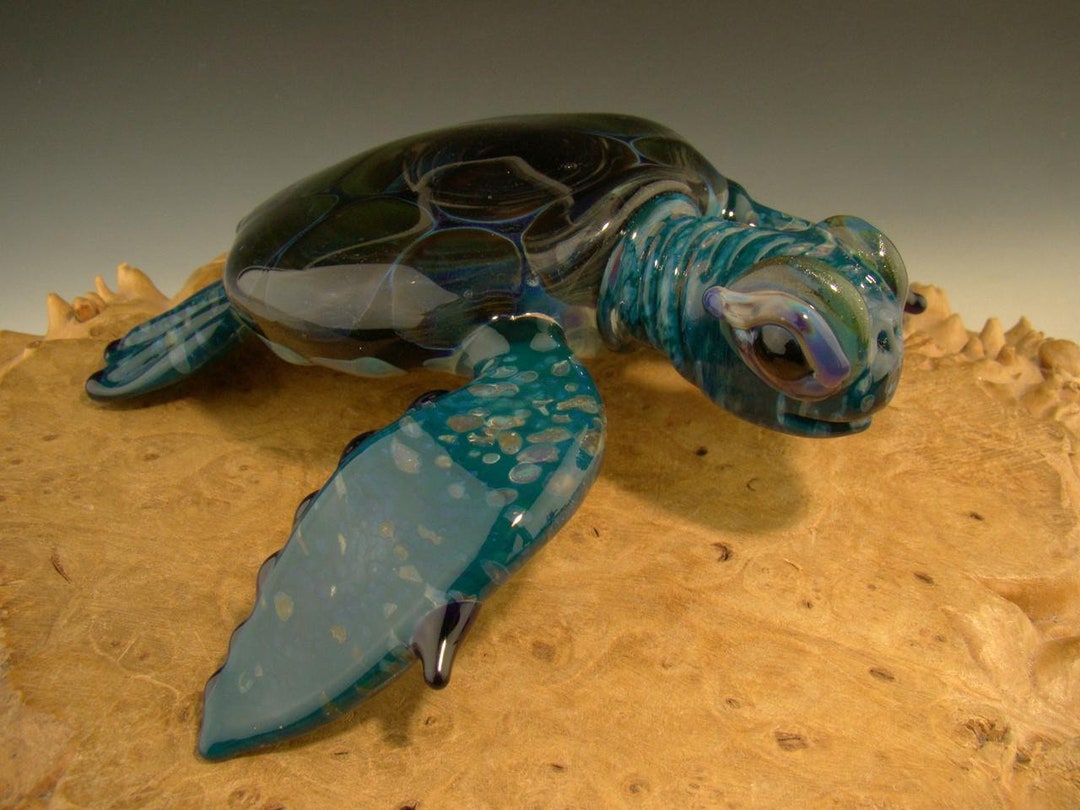 Glass Sea Turtle Sculpture Nautical Figurine Home Decor Statue Curio ...