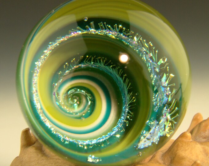1.6 " Vortex Marble Dichroic Glass Illusion Orb Spiral Home Art Curio Green by Tim Mazet (ready ...