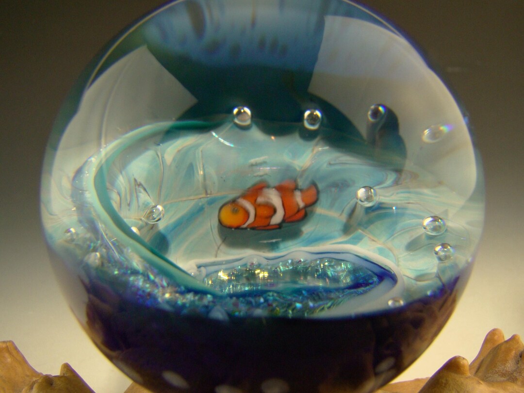 1.8 Vortex Marble Clown Fish Dichroic Glass Orb Ocean Wave Air Trap ...