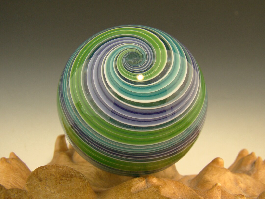1.3 Glass Marble Blue/green Boro Orb Spiral Home Art Curio by Beck - Etsy