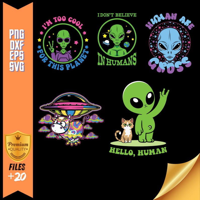 Alien Bundle, UFO Clipart, Funny Alien Designs,sci-fi Files for Cricut ...