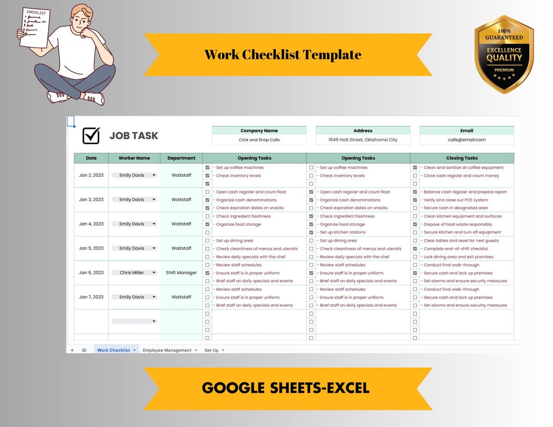 Work Checklist Template, Employee Task Tracker, Staff Productivity ...