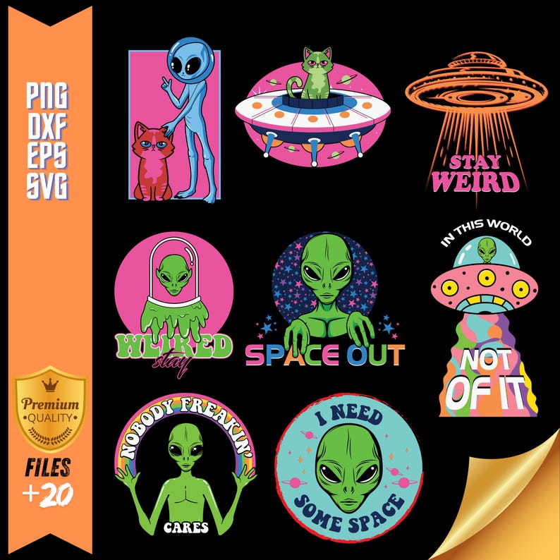 Alien Bundle, UFO Clipart, Funny Alien Designs,sci-fi Files for Cricut ...