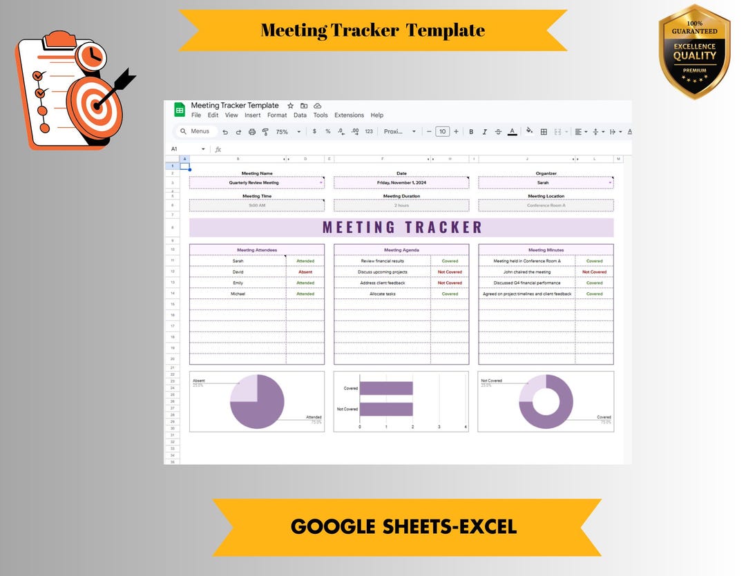 Meeting Tracker Template, Google Sheets Excel Meeting Log, Team Agenda ...