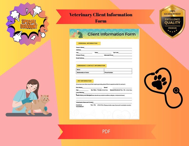 Veterinary Client Information Form, Printable Vet Intake Sheet, New ...