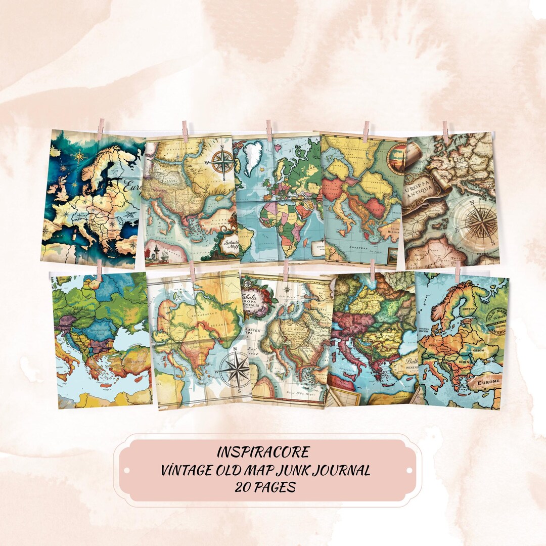 Vintage Old Map Junk Journal Pages, Antique Map Digital Paper PNG ...