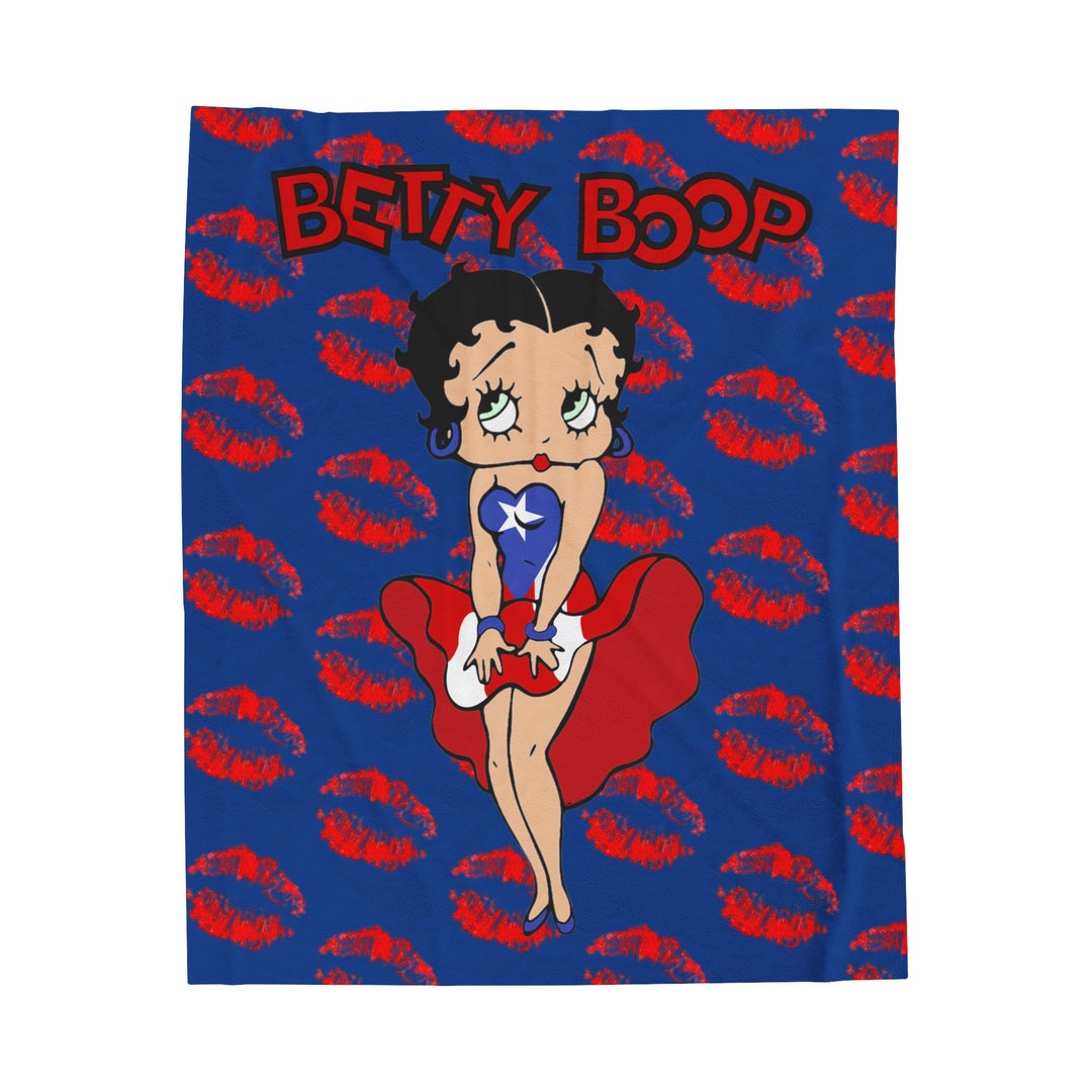 Velveteen Plush Blanket - Betty Boop Puerto Rican Flag Red Lips Fleece ...