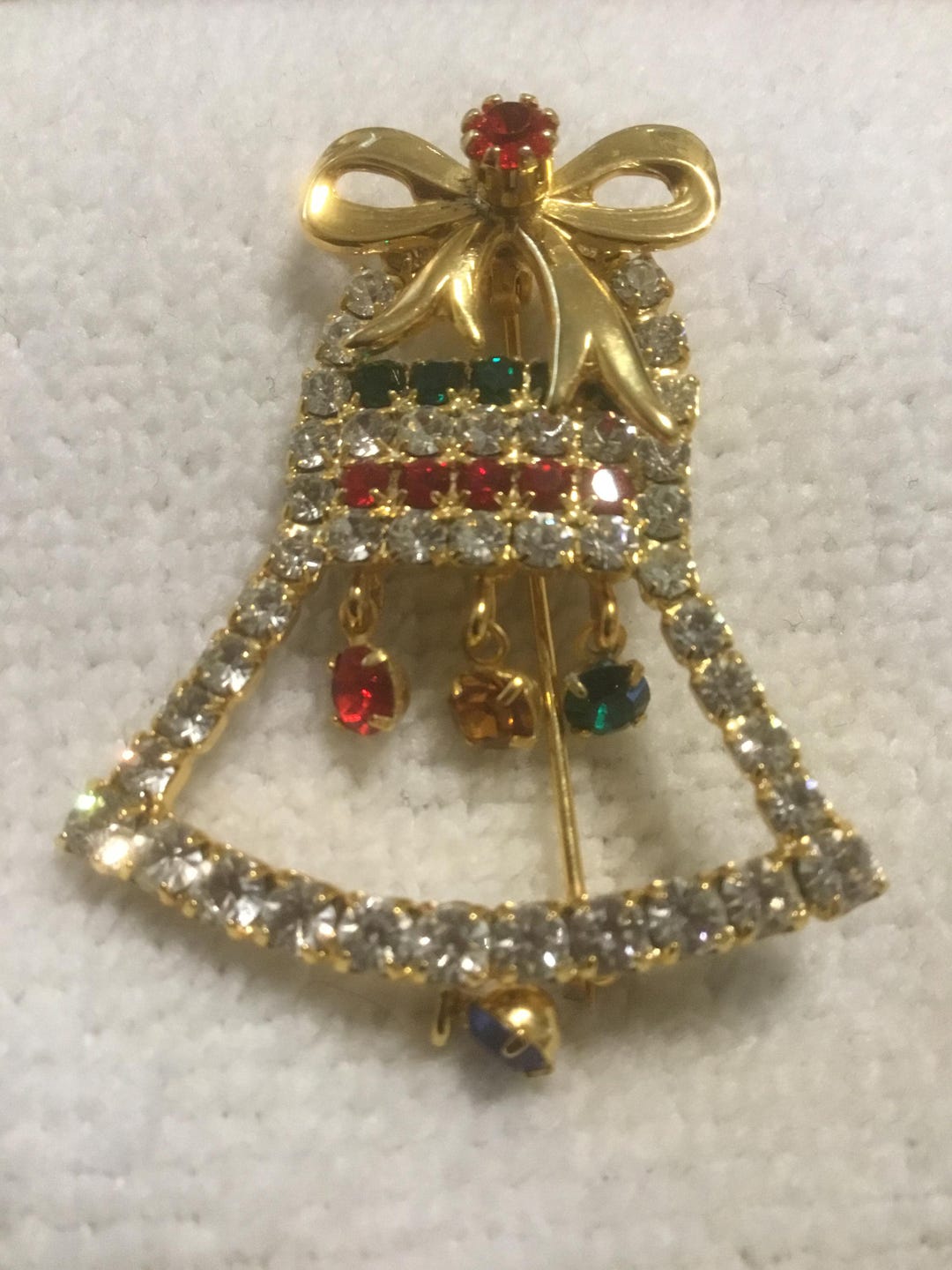 DANGLING Rhinestone CHRISTMAS Bell PIN - Etsy