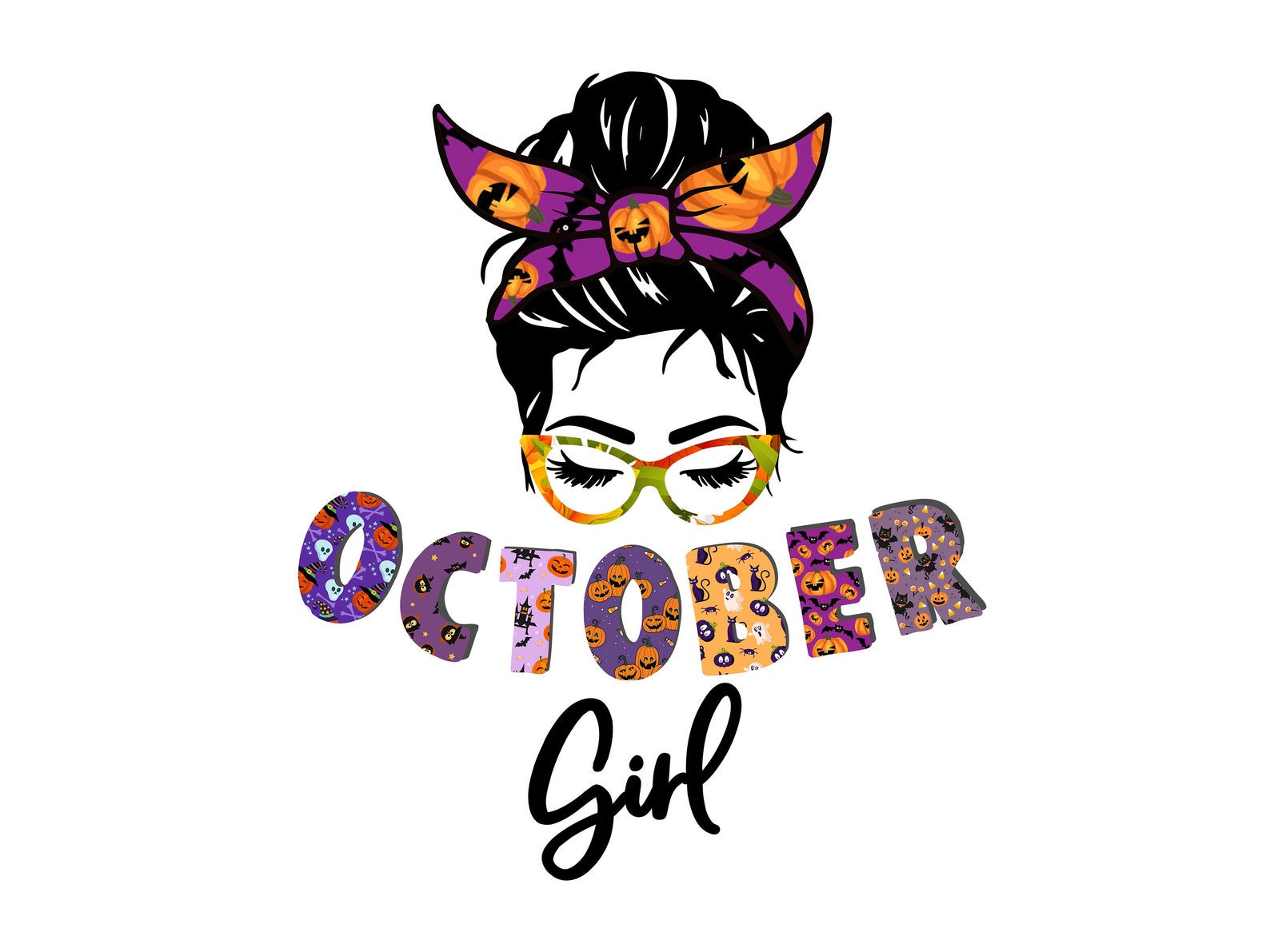 October Girl, Fall Sublimation, October, Autumn, Fall, Messy Bun, Messy ...