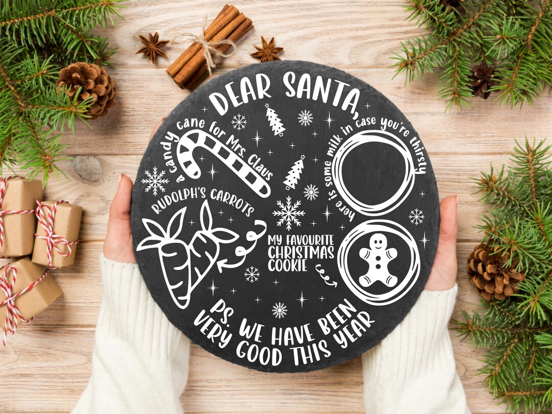 Dear Santa Tray Svg Bundle, Round Santa Tray SVG, Christmas Tray Svg ...