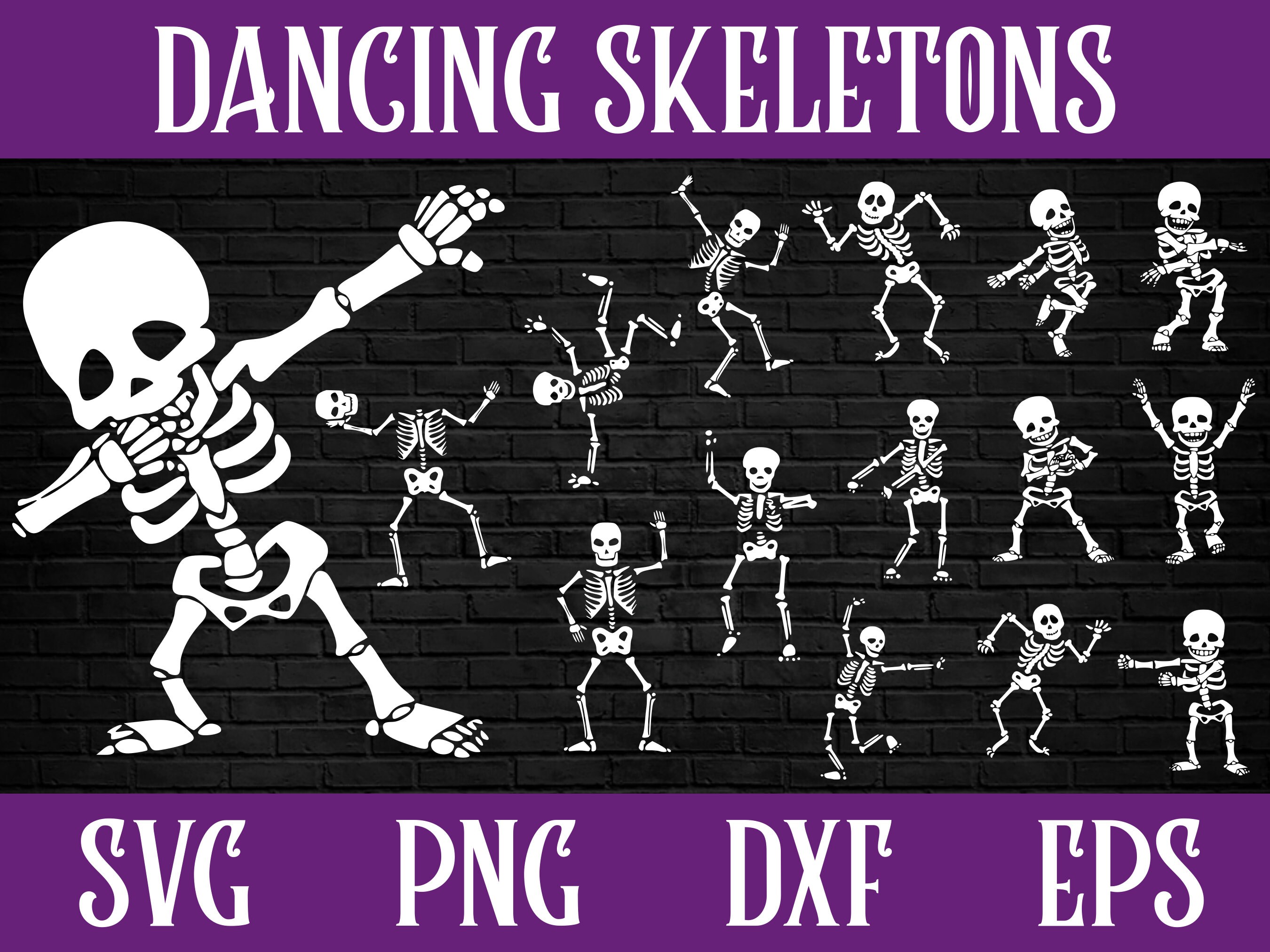 Spooky Skeleton Dancing SVG Bundle Included Dabbing Skeleton, Seamless ...