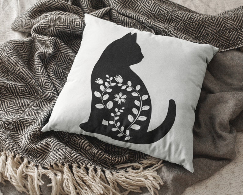 Floral Cat SVG, Cat PNG, Butterfly Svg, Cat With Flower, Cat Silhouette ...