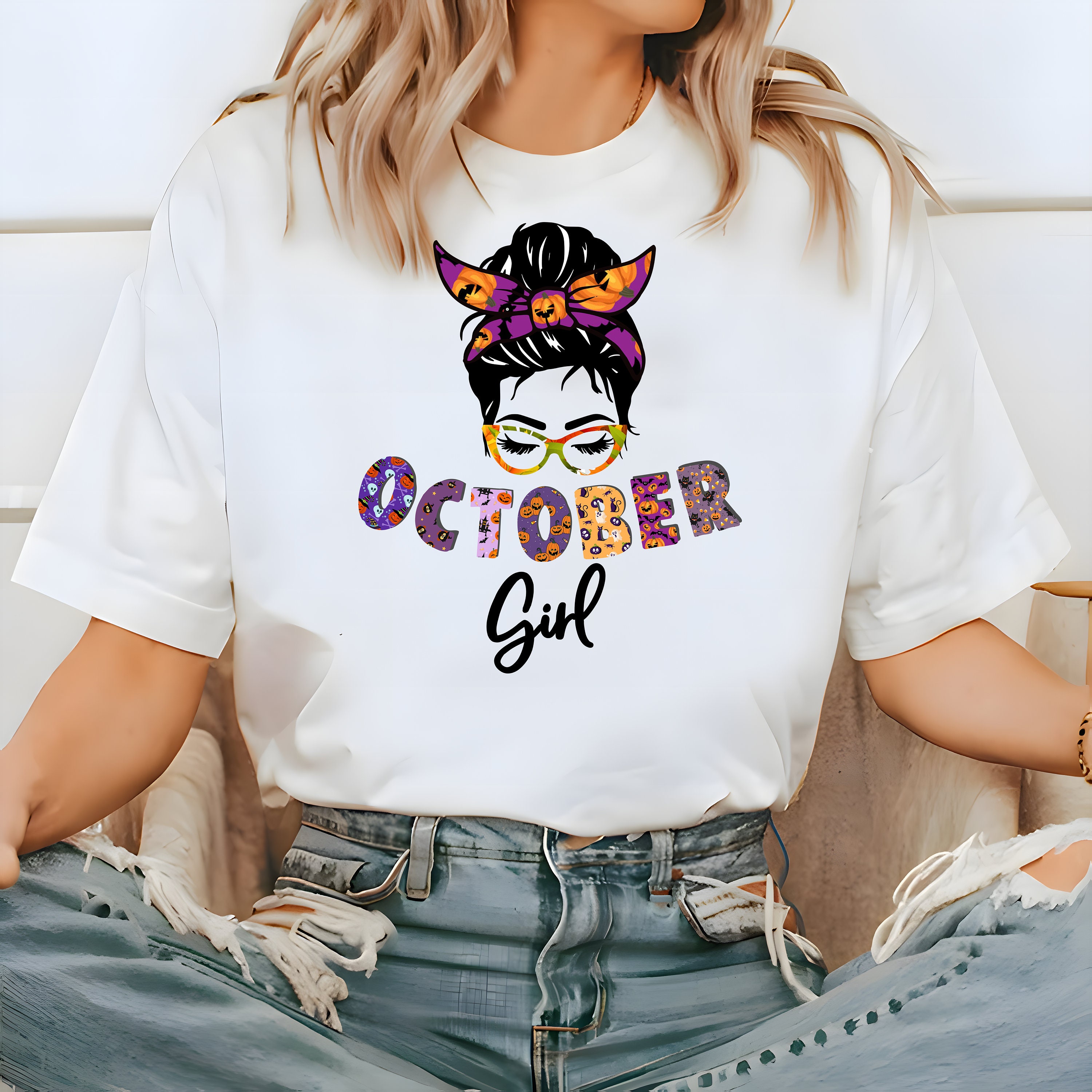 October Girl, Fall Sublimation, October, Autumn, Fall, Messy Bun, Messy ...