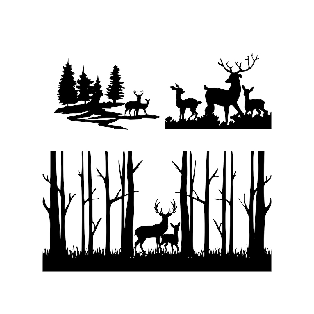 Buck and Doe in Forest Svg Bundle, Forest Deer Scene, Deer Family ...