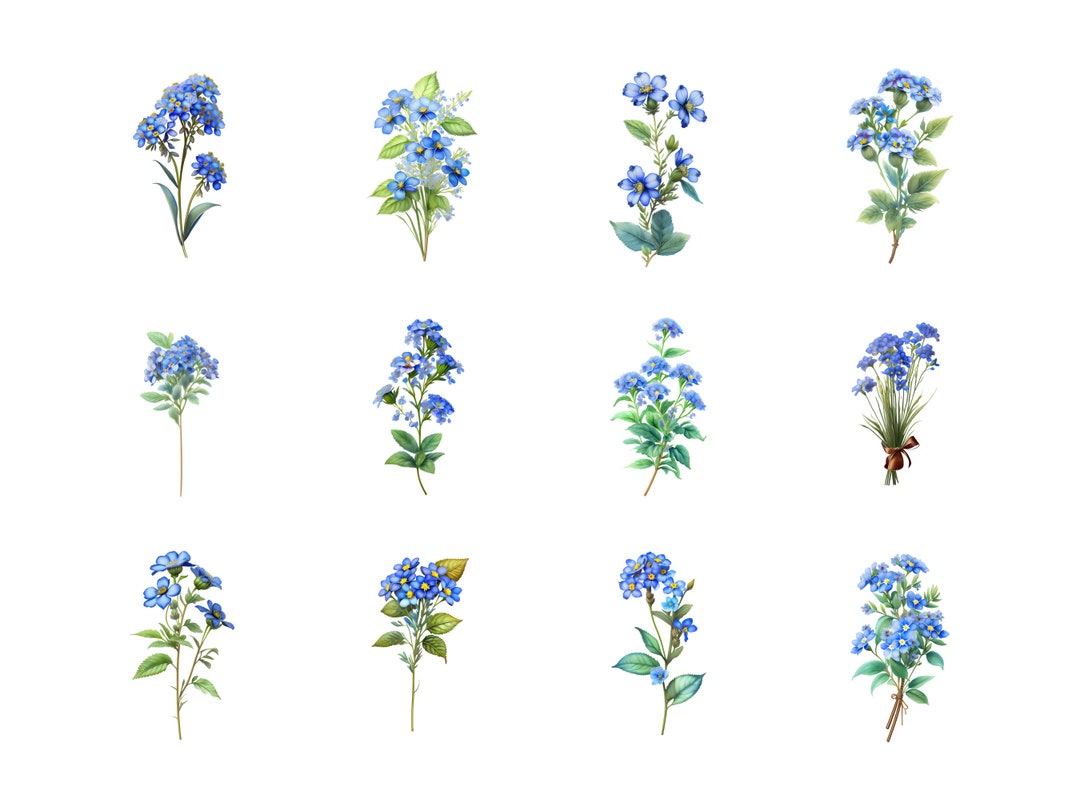 Forget Me Not Clipart for Wedding Invitation Watercolor Premade Clipart ...