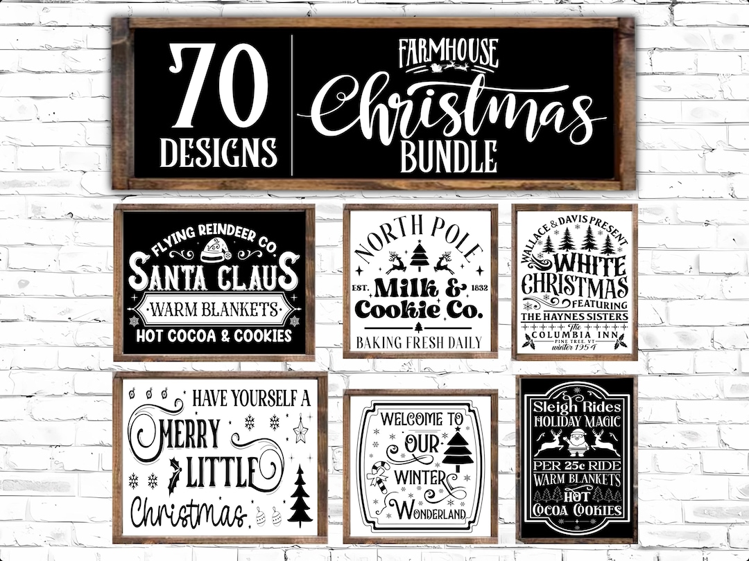 70 Farmhouse Christmas Sign Svg, Vintage Christmas Svg Sign Bundle ...