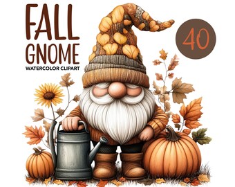 Watercolor Hello Fall Gnome Clipart PNG Bundle, Fall Gnome Png, Autumn ...