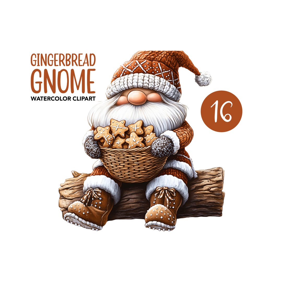 16 Watercolor Gingerbread Cookie Gnome Clipart PNG Bundle, Gingerbread ...