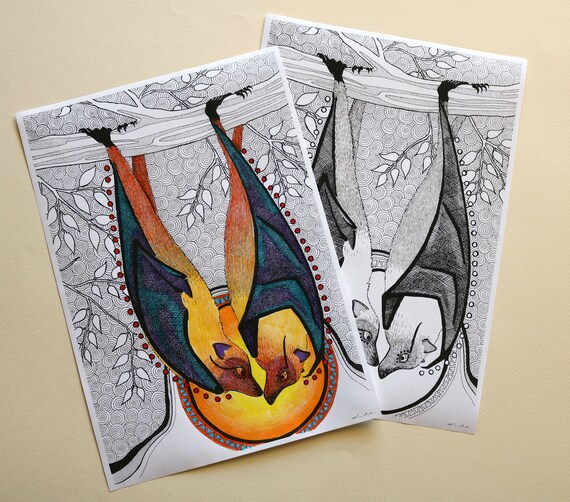 Flying Fox Digital Coloring Page. Instant Download. Printable. - Etsy