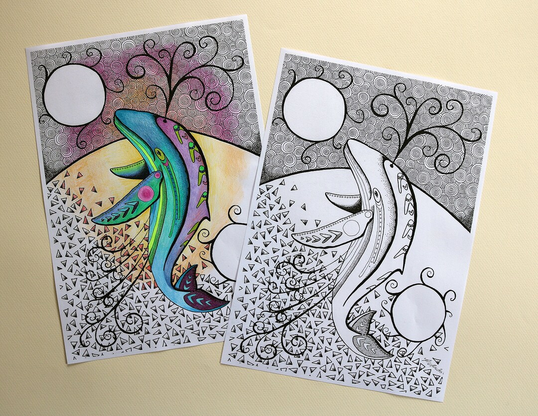 Blue Whale Digital Coloring Page. Instant Download. Printable. Totem ...