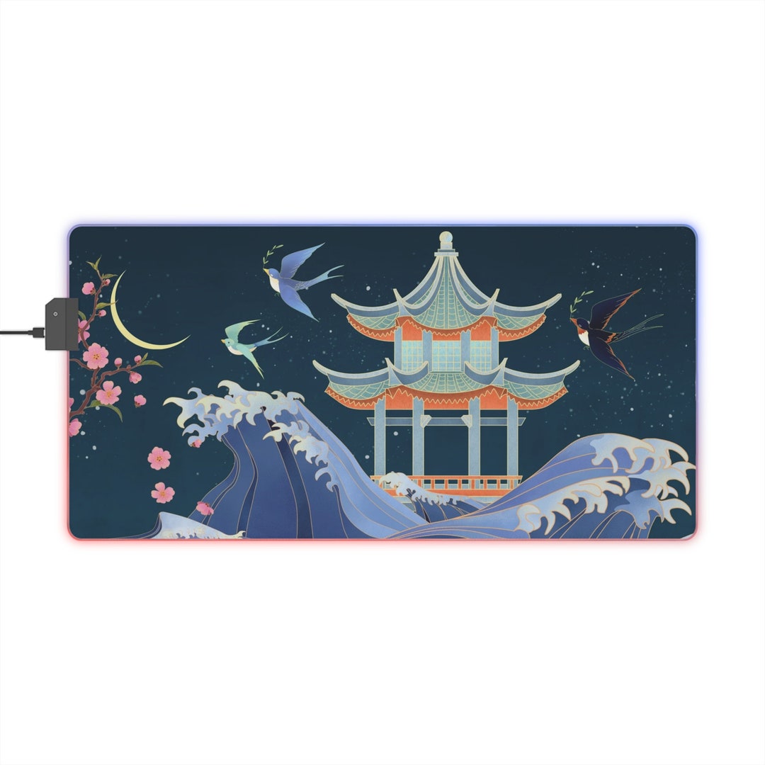 Japanese Anime Mouse Pad LED: Gaming Desk Mat RGB, Retro Neon Tokyo ...