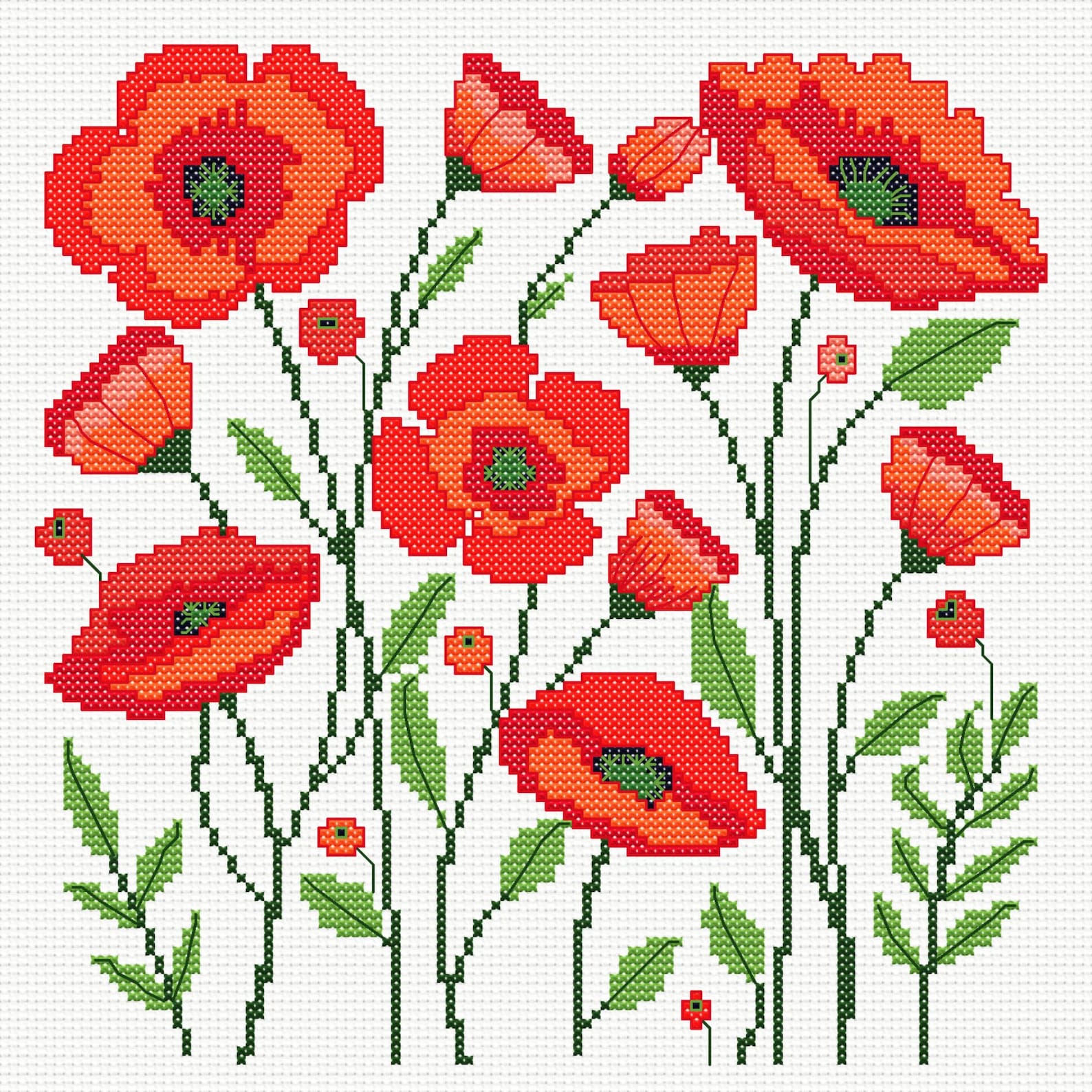 Poppy Cross Stitch Pattern, Wildflowers Embroidery X Stitch Pattern ...