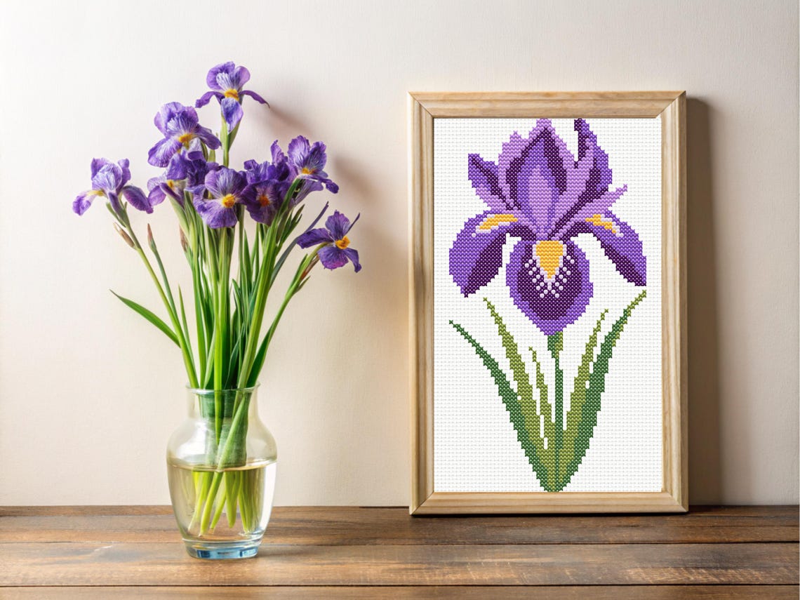Iris Flower Cross Stitch Pattern,modern and Easy Flower Embroidery ...