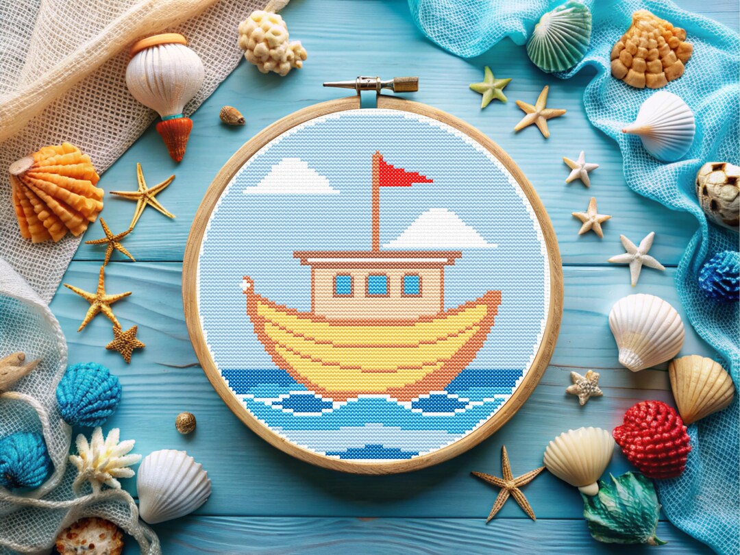 Waves and Ship Cross Stitch Pattern,modern Abstract Seascape Cross ...