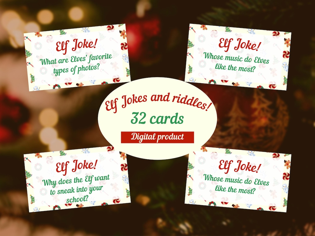 Elf Themed Riddles and Jokes Cards Digital Download 32 Printable ...