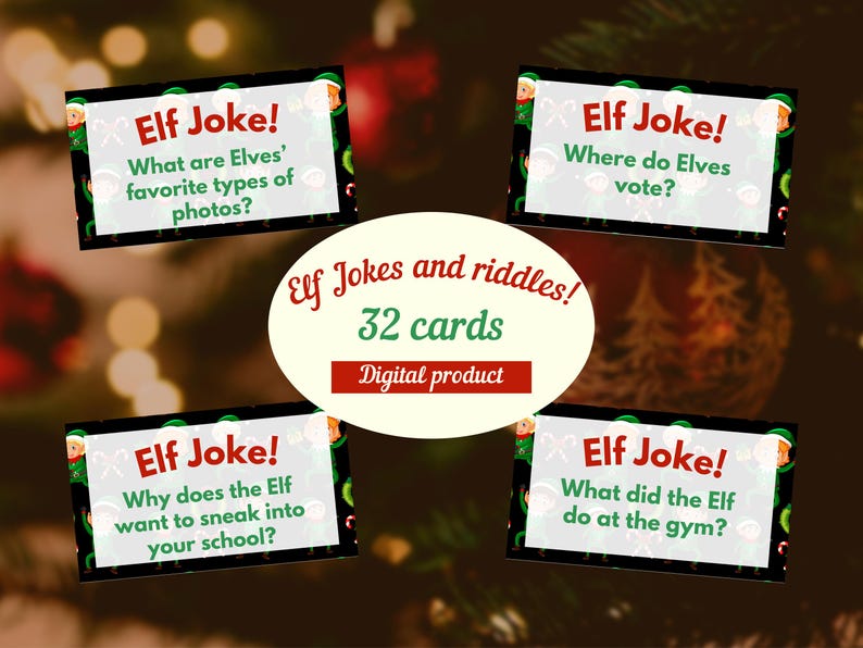 Elf Themed Riddles and Jokes Cards Digital Download 32 Printable ...