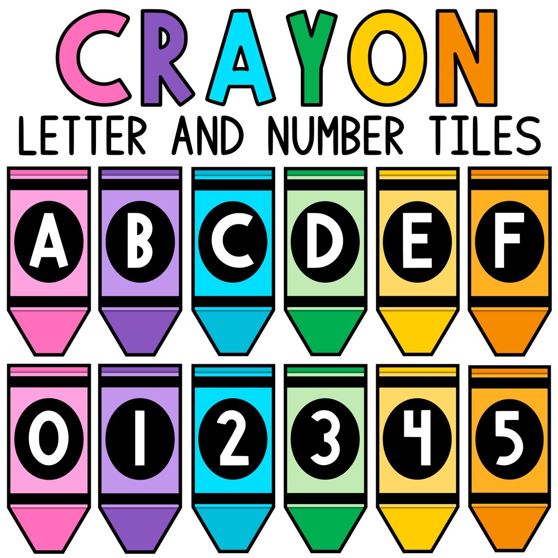 Rainbow Crayon Letter and Number Tiles | Back to School Clipart ...