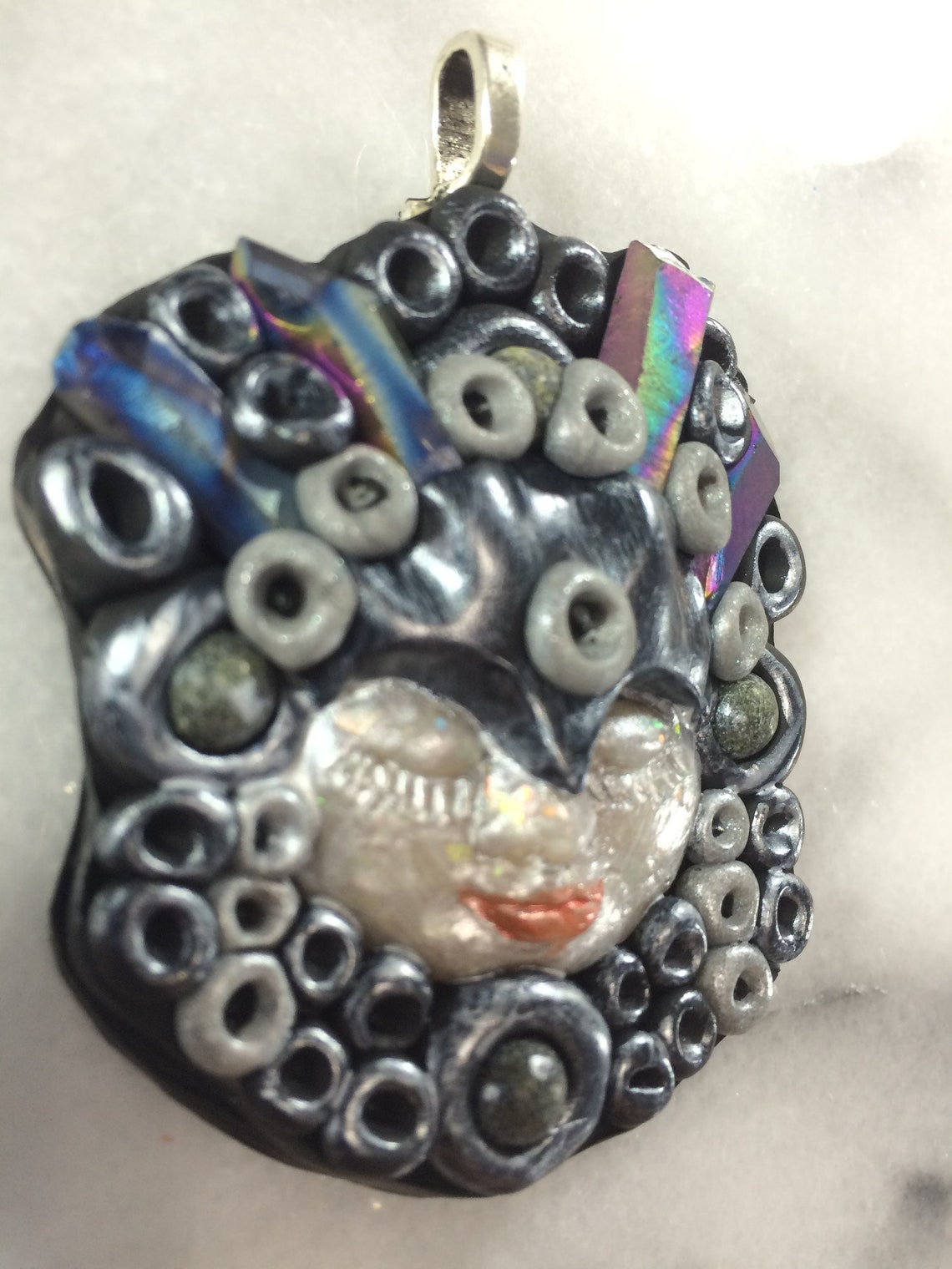 Black, Gray Gothic Goddess Pendant / Medallion / Talisman With Four ...